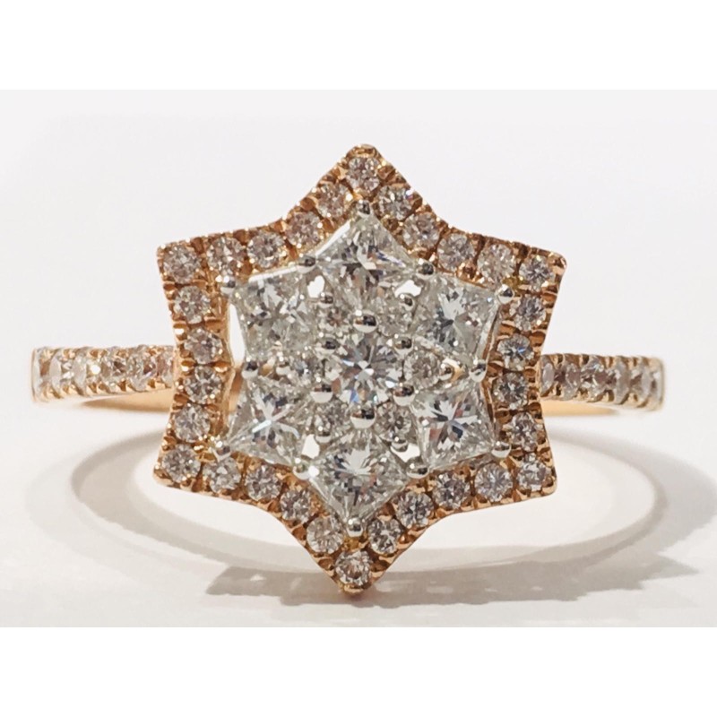 Sortija de diamantes con forma de estrella montado en oro rosa de 14 kts